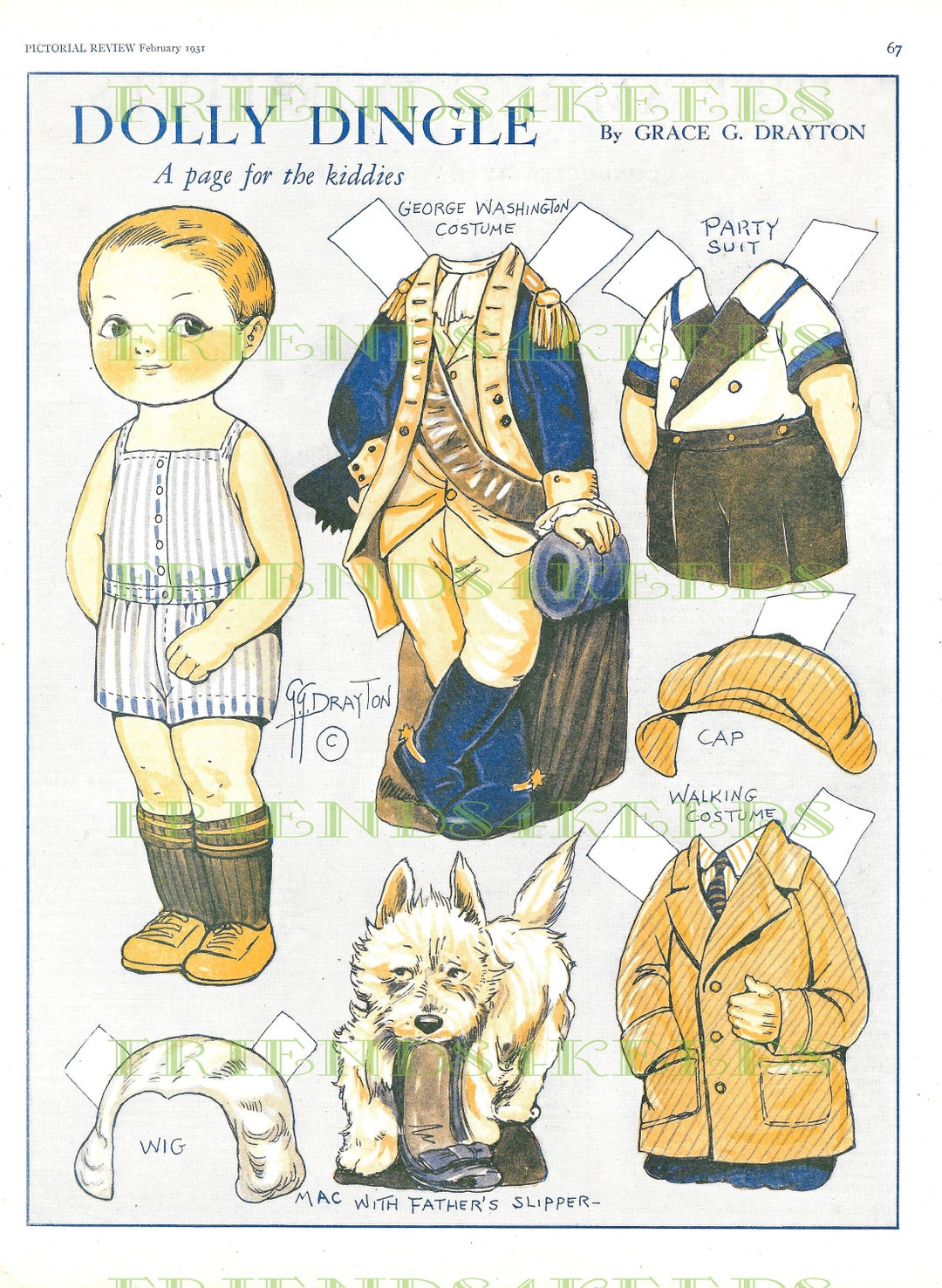 Dolly Dingle GEORGE WASHINGTON'S BIRTHDAY Vintage Paper Doll Digital ...