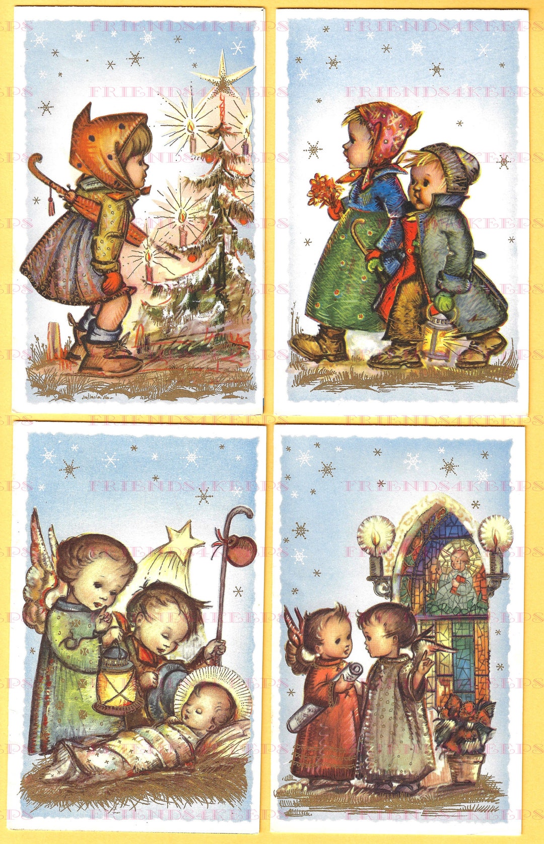 8 Printable NATIVITY / ANGELS / CHILDREN Christmas Vintage Card Fronts ...