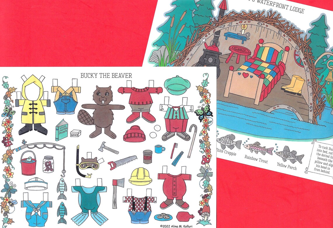 Printable WOODLAND FRIENDS Bucky the Beaver Digital Paper Doll - Etsy