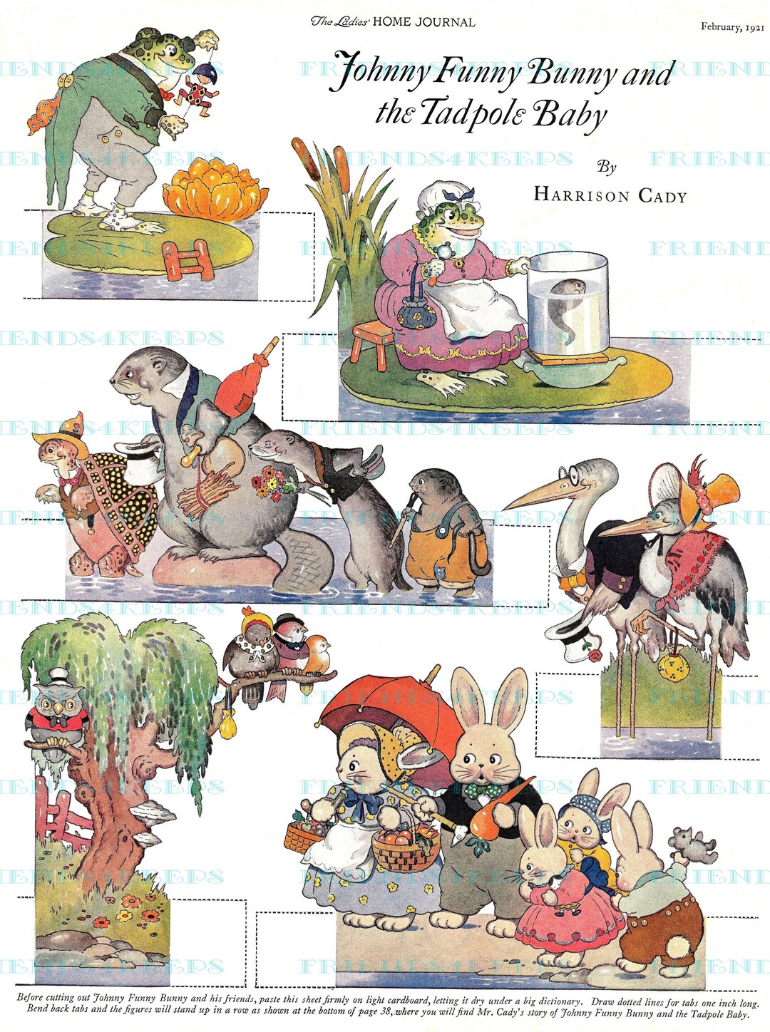 Antique JOHNNY FUNNY BUNNY & the Tadpole Baby Cut-outs Printable Paper ...