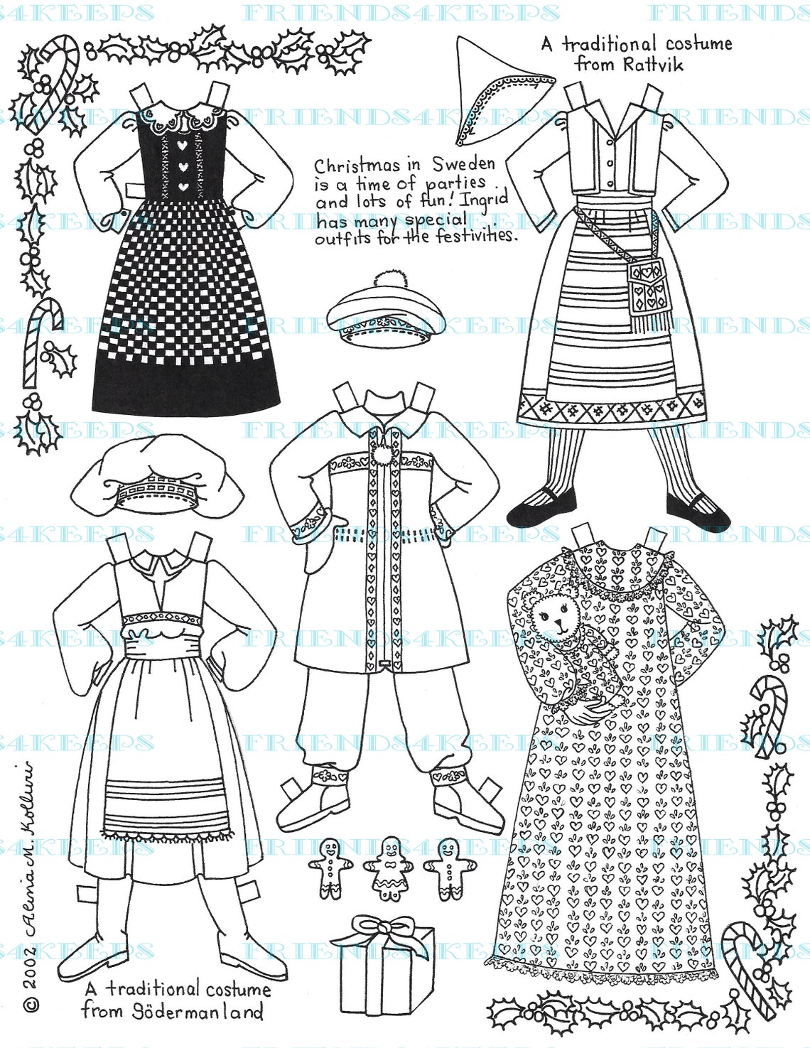 CHRISTMAS in SWEDEN St. LUCIA Printable Paper Doll Coloring | Etsy