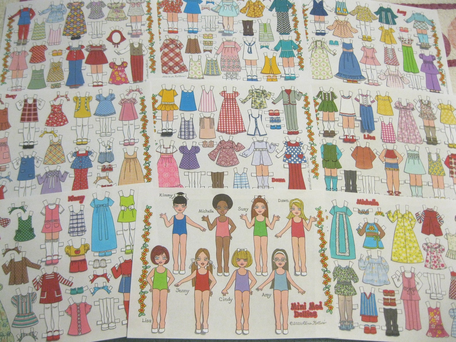 Printable "mini Mod Dollies" 9-page PDF Digital Paper Dolls by Alina ...