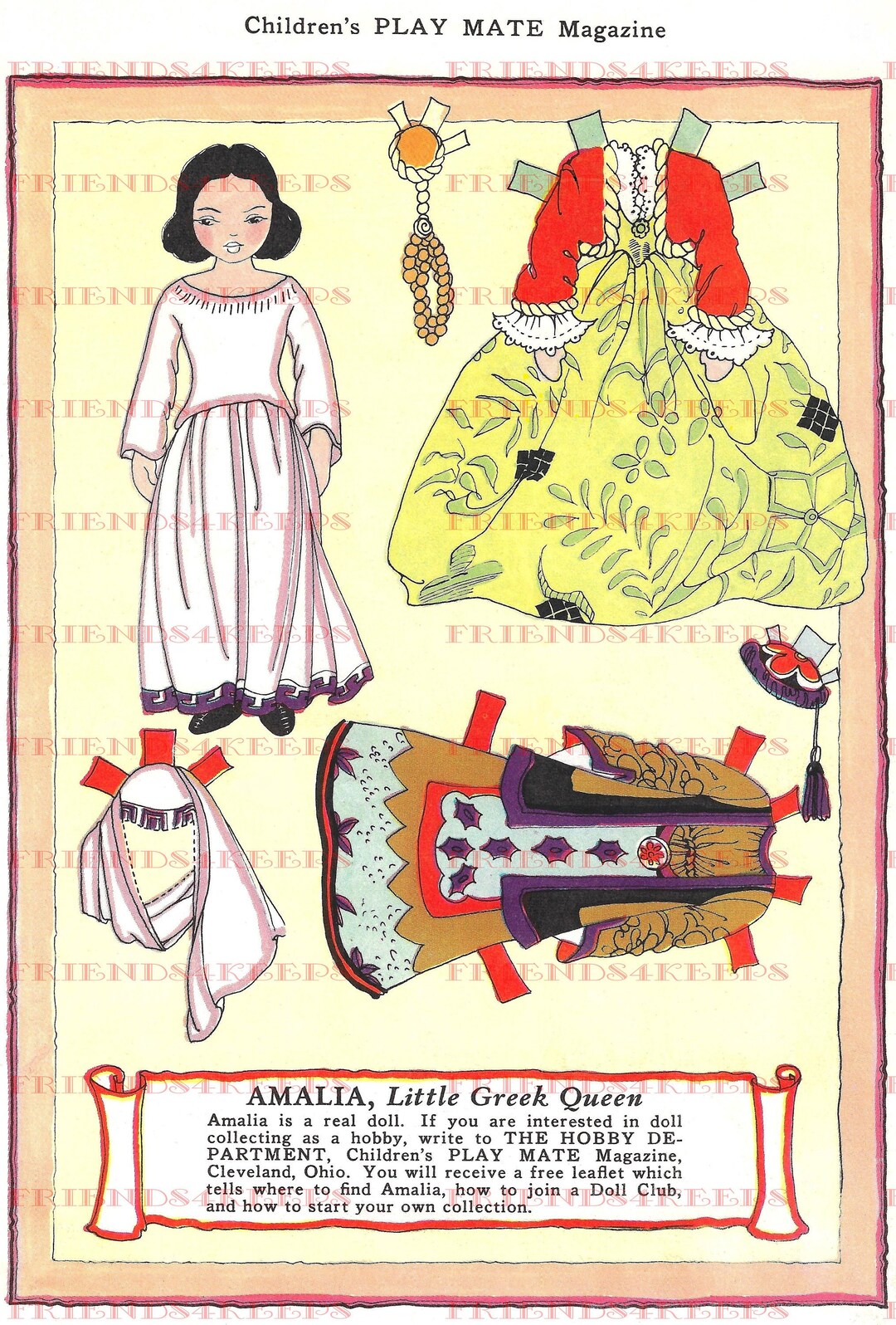 AMALIA OF GREECE Greek Queen's Costumes Vintage Printable Paper Doll ...