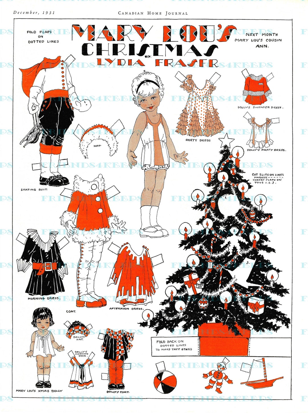 Printable Art Deco MARY LOU'S CHRISTMAS Paper Doll Instant Digital ...
