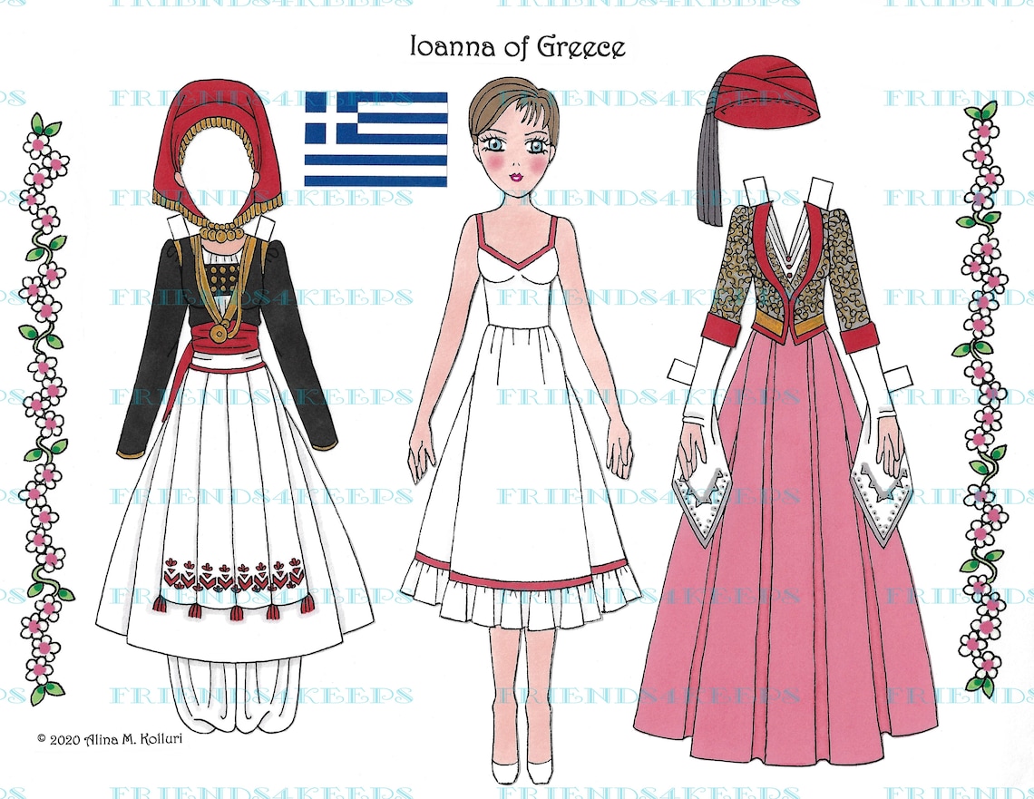 Printable GREEK COSTUMES "ioanna" Paper Doll Instant Digital Download 1 ...