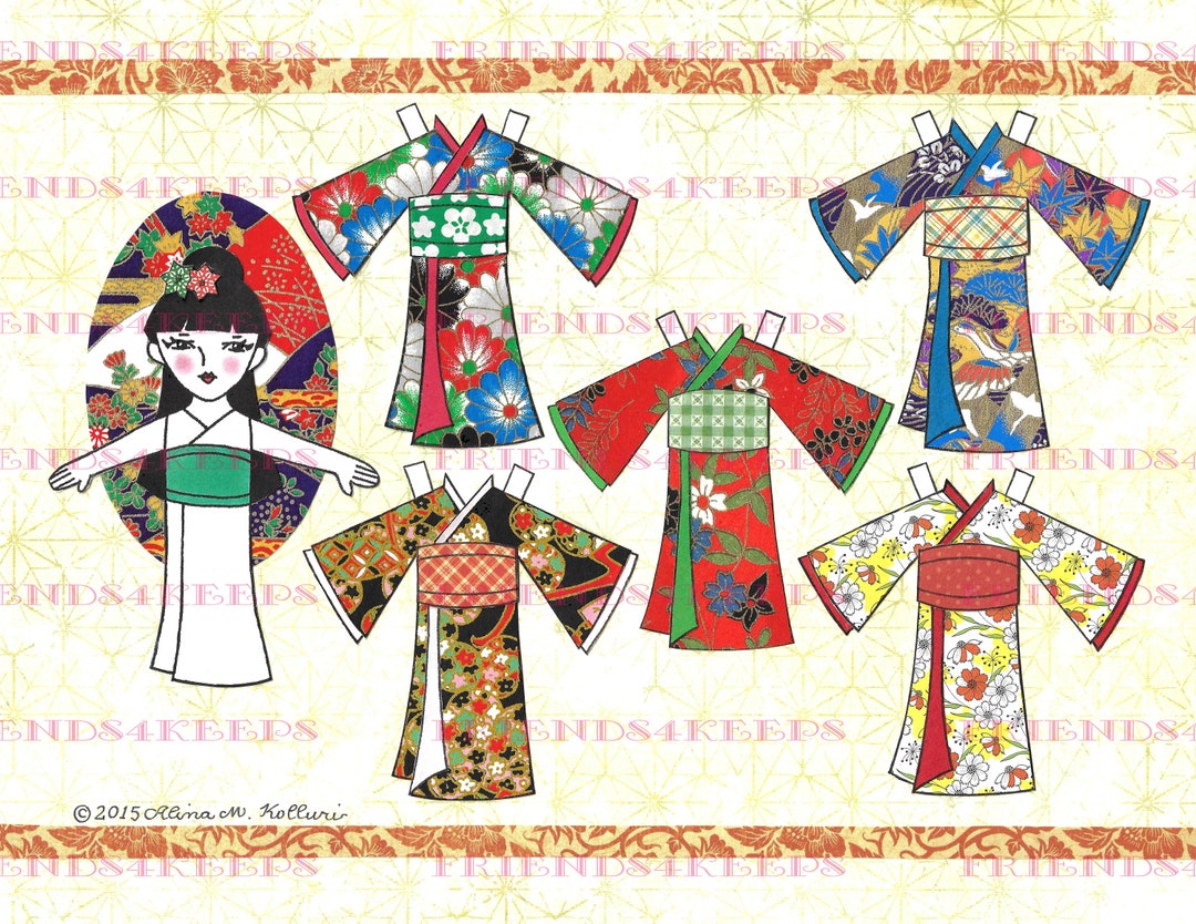 Printable JAPANESE KIMONO KOKESHI Paper Doll--instant Digital Download ...
