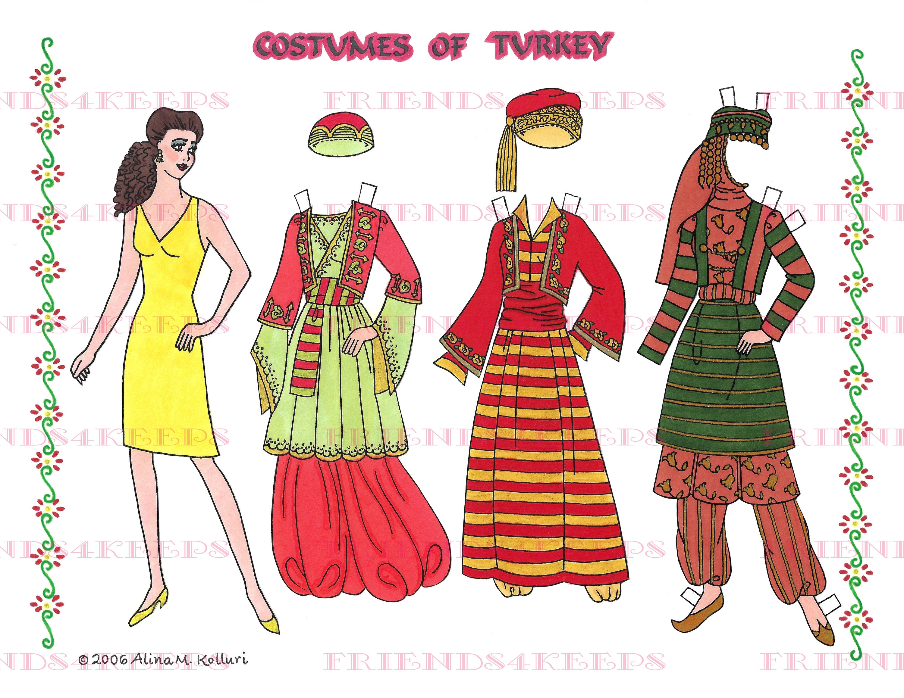 2-page Printable COSTUMES OF TURKEY Digital Paper Doll by Alina Kolluri ...