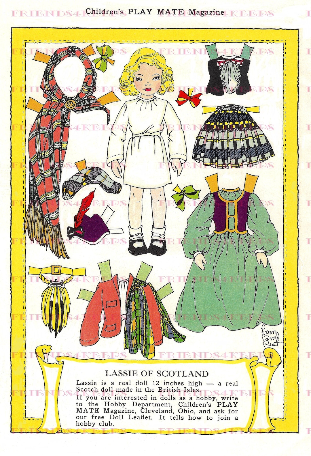 LASSIE OF SCOTLAND Scottish Girl W/ Tartan Kilt Printable Vintage Paper ...