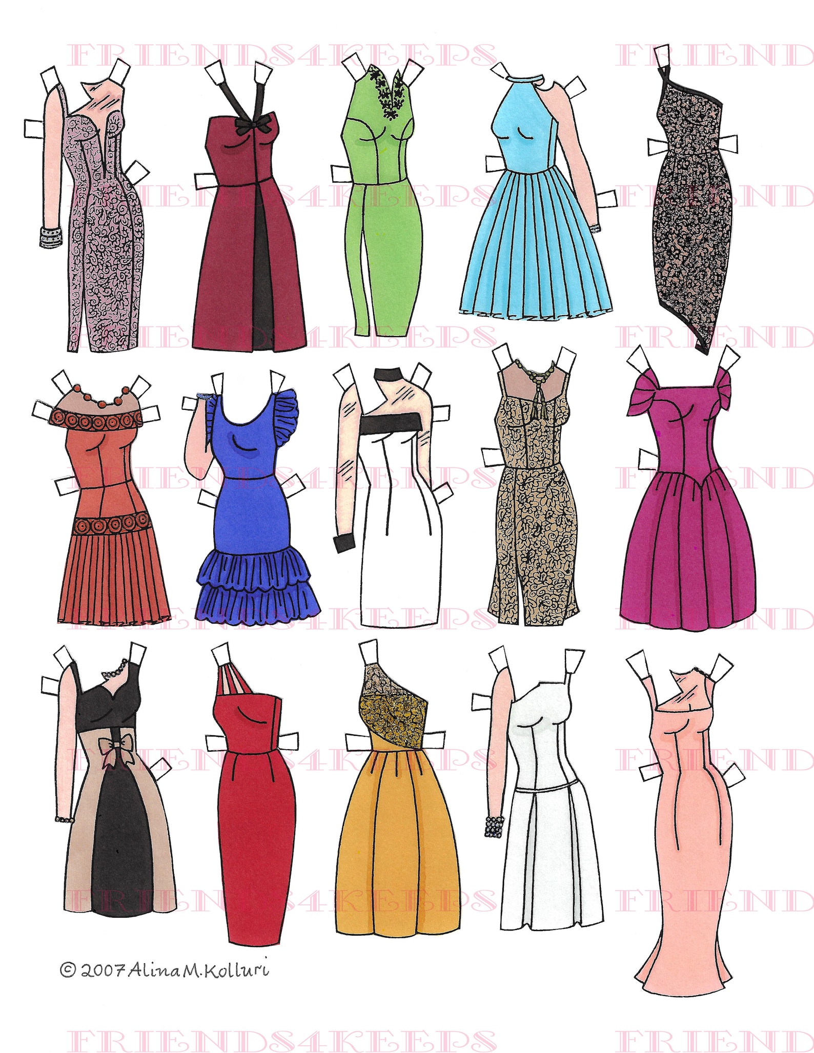 2-page Printable GLAMOUR GIRLS Paper Dolls by Alina Kolluri--instant ...