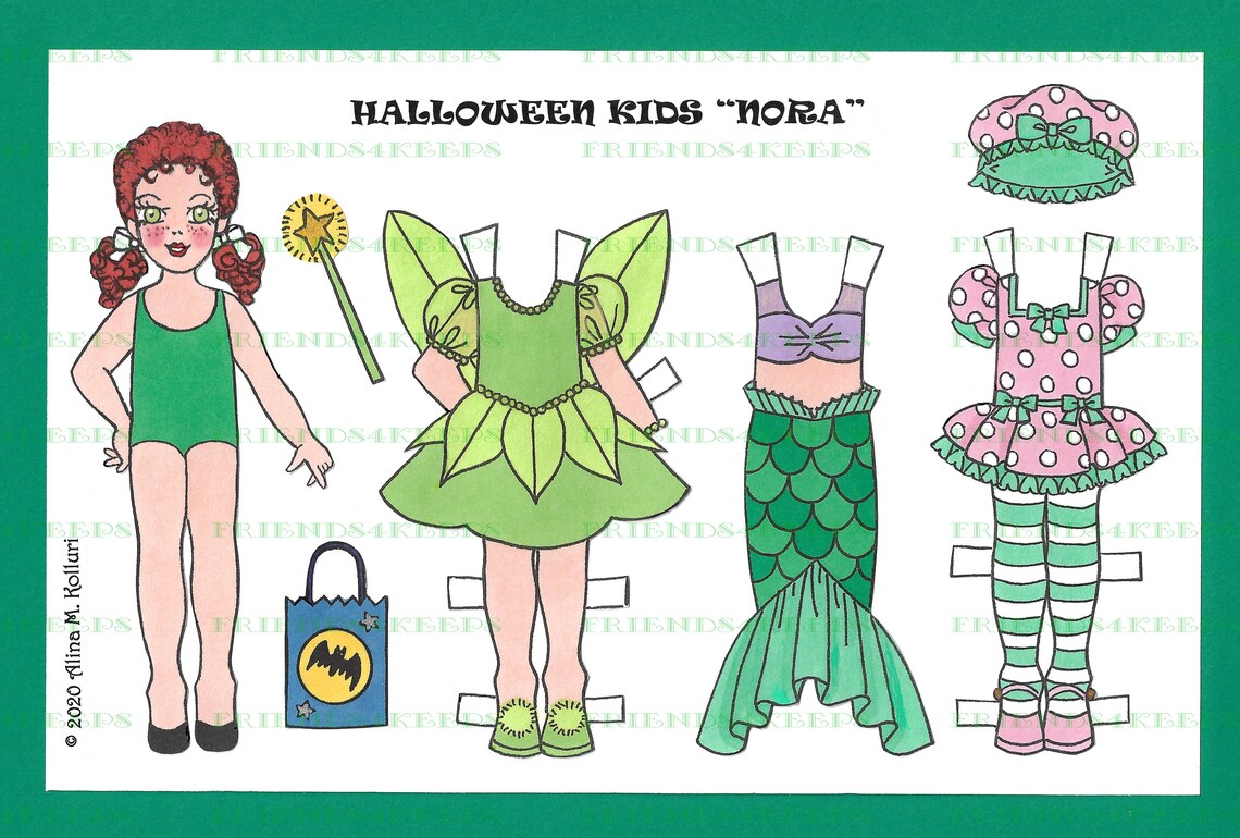 Printable HALLOWEEN Paper Doll "nora" W/ 7 Costumes Instant Digital ...