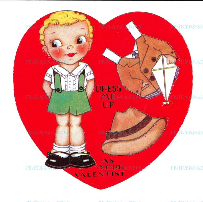4 Printable VALENTINE'S DAY Vintage Paper Doll Cards - Etsy