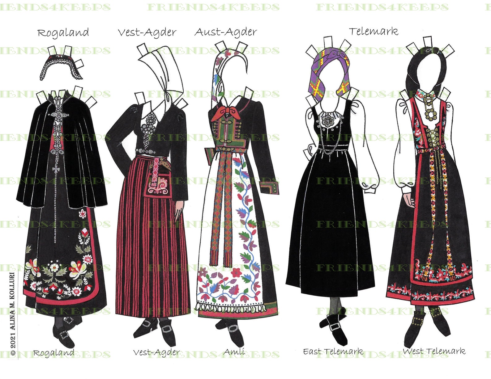 Printable 8-page NORWEGIAN BUNAD Folk Costumes of Norway Digital Paper ...