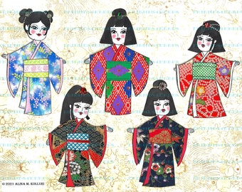 Japanese Kokeshi Paper Doll - Etsy
