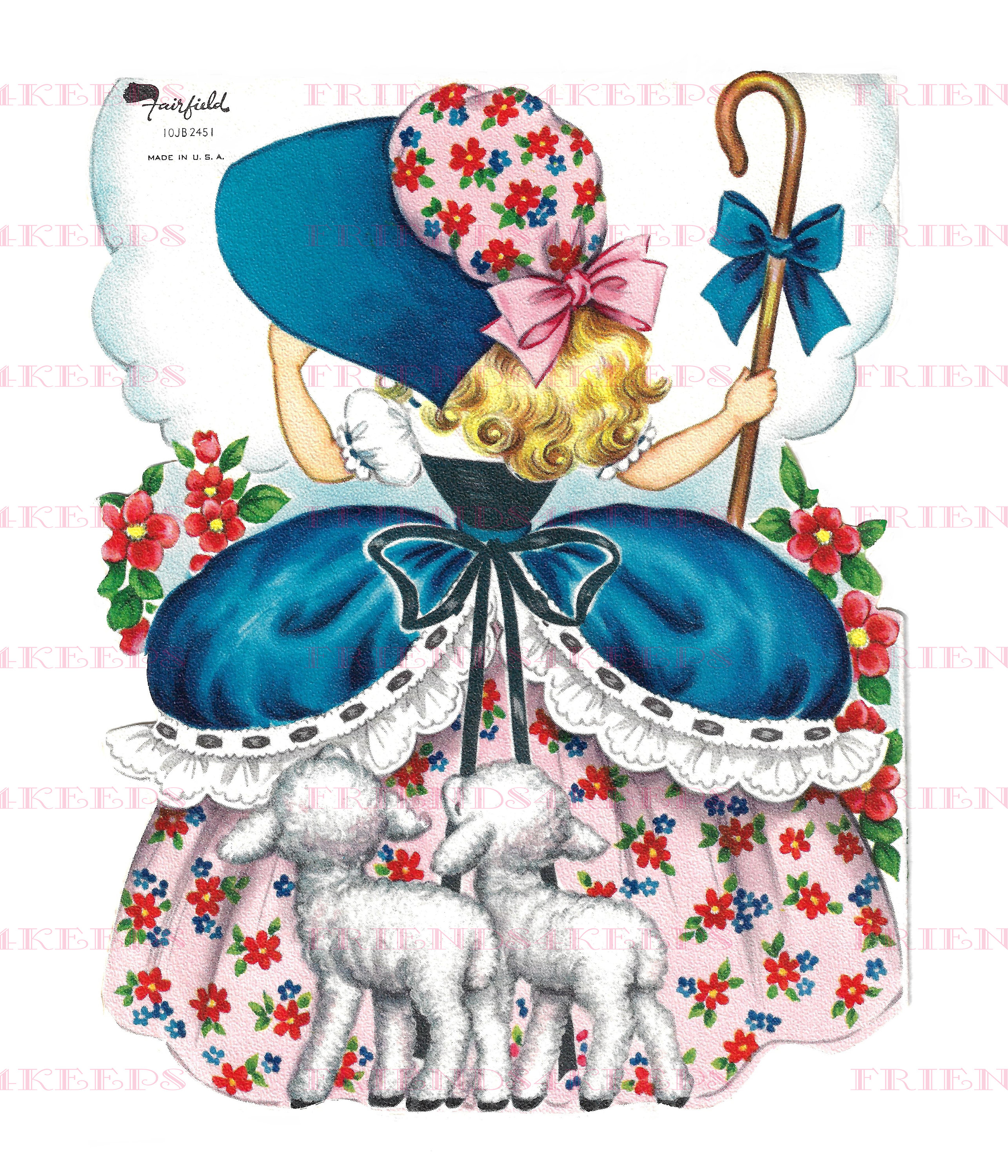 2-sided LITTLE BO-PEEP Mother Goose Nursery Rhyme Vintage Birthday Card ...