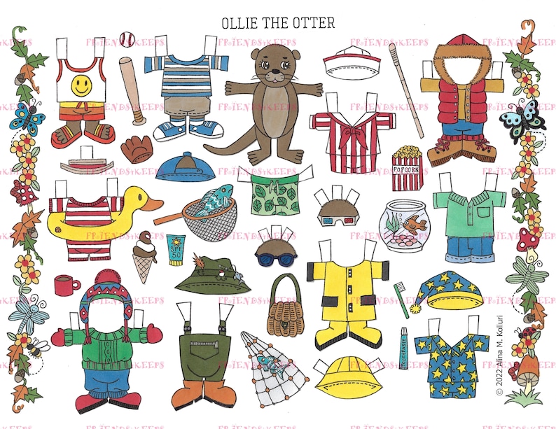 3-page Printable WOODLAND FRIENDS Ollie the Otter Digital Paper Doll by ...