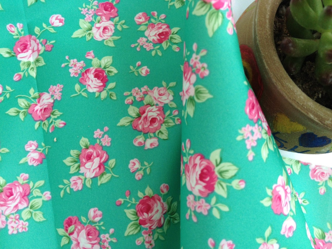Waterproof Fabric Roses Blue Green by the Yard 46690 GJ - Etsy