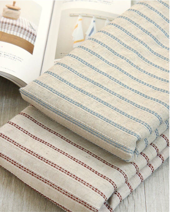 Cotton Linen Stitch Stripe - Red or Blue - Fabric by the Yard - Etsy