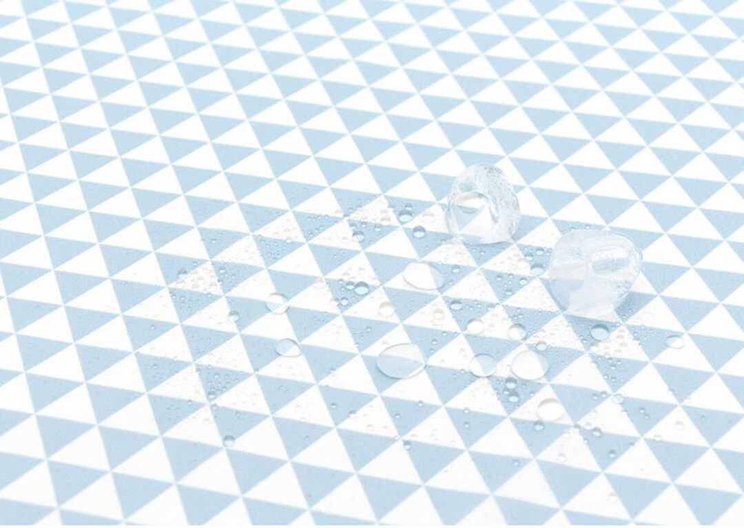 Waterproof Fabric, Light Blue Triangles, Geometric - 59 Inches Wide ...