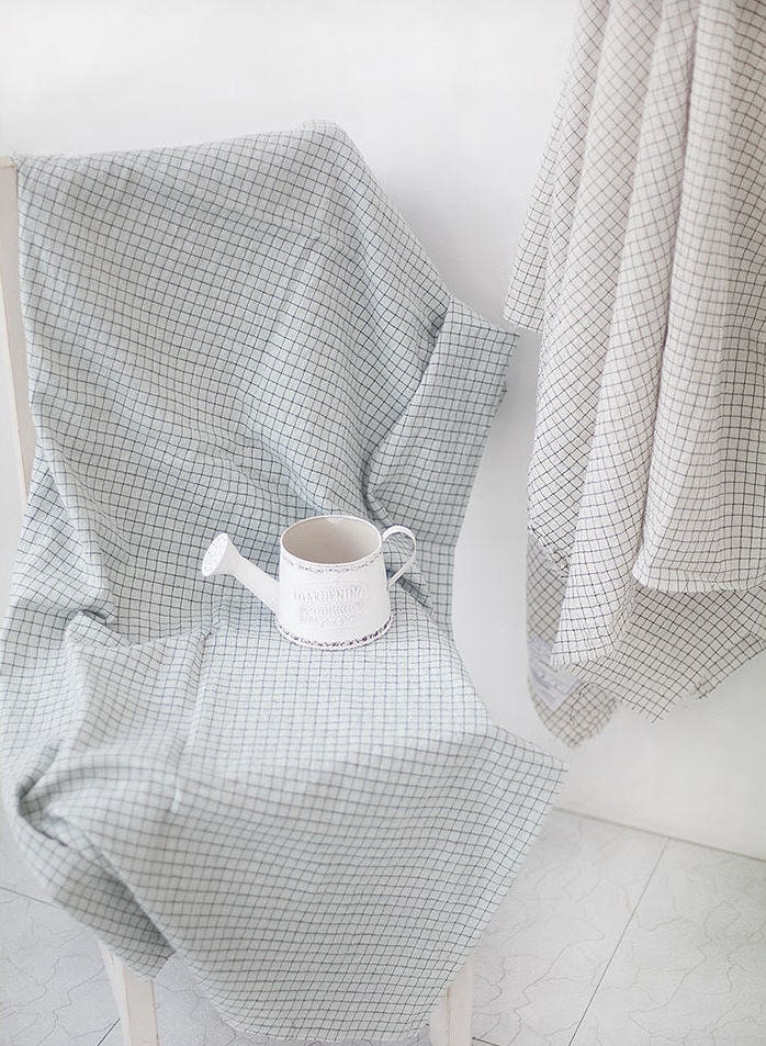 Wrinkled Checker Linen Blend Fabric Cotton Linen Washing | Etsy