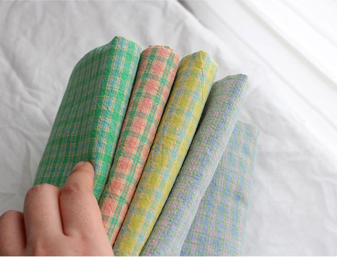 Wide Yarn Dyed Checker Cotton Fabric, Prewashed Checked Fabric Lemon ...