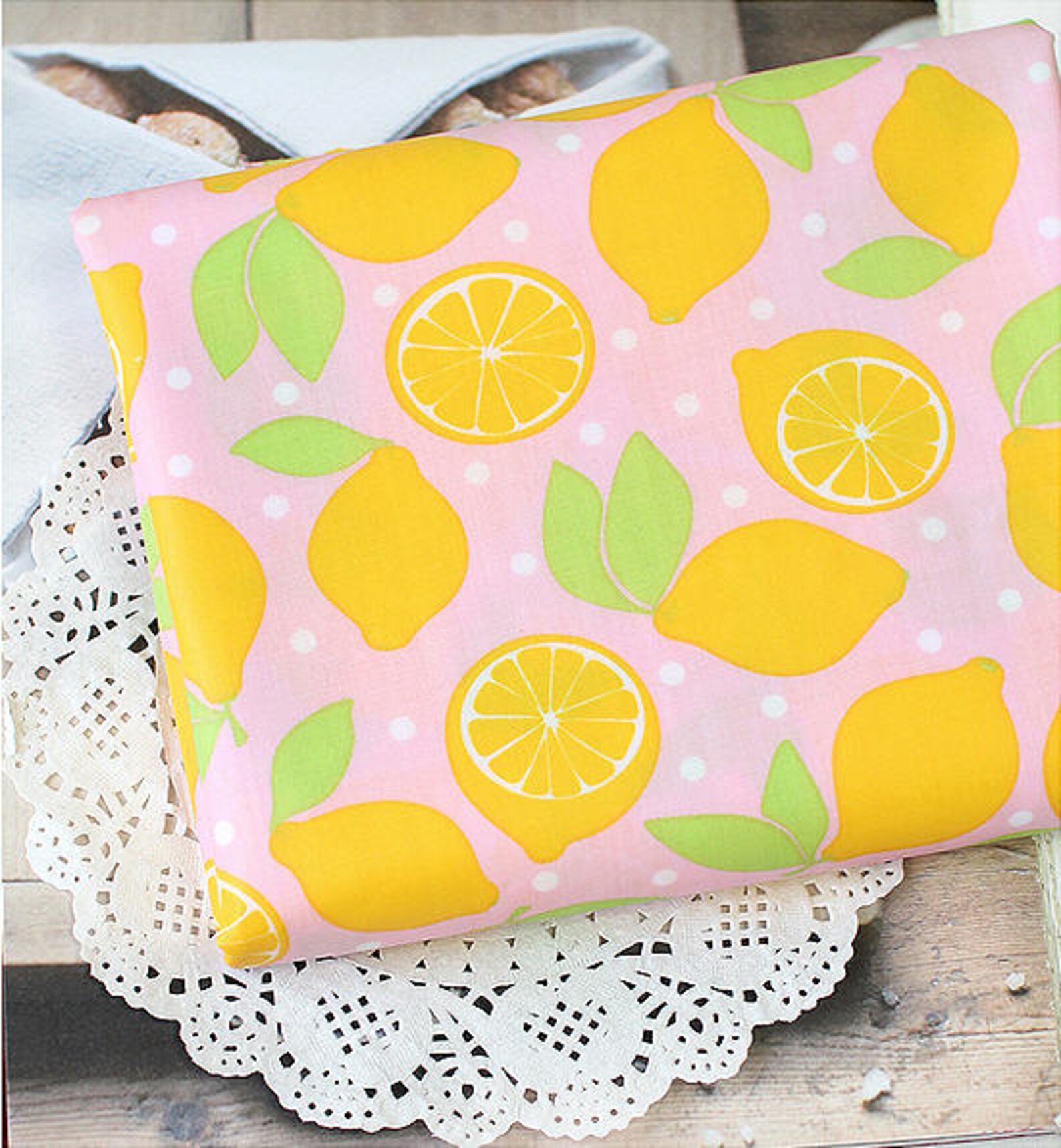 Waterproof Fabric Lemons on Pink by the Yard 39424 - Etsy