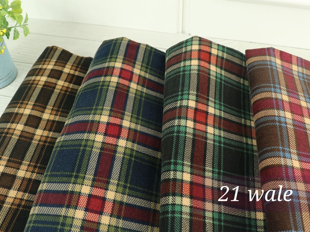 Autumn Plaid Pinwale Cotton Corduroy, 21 Wale Fine Wale Cotton Corduroy ...
