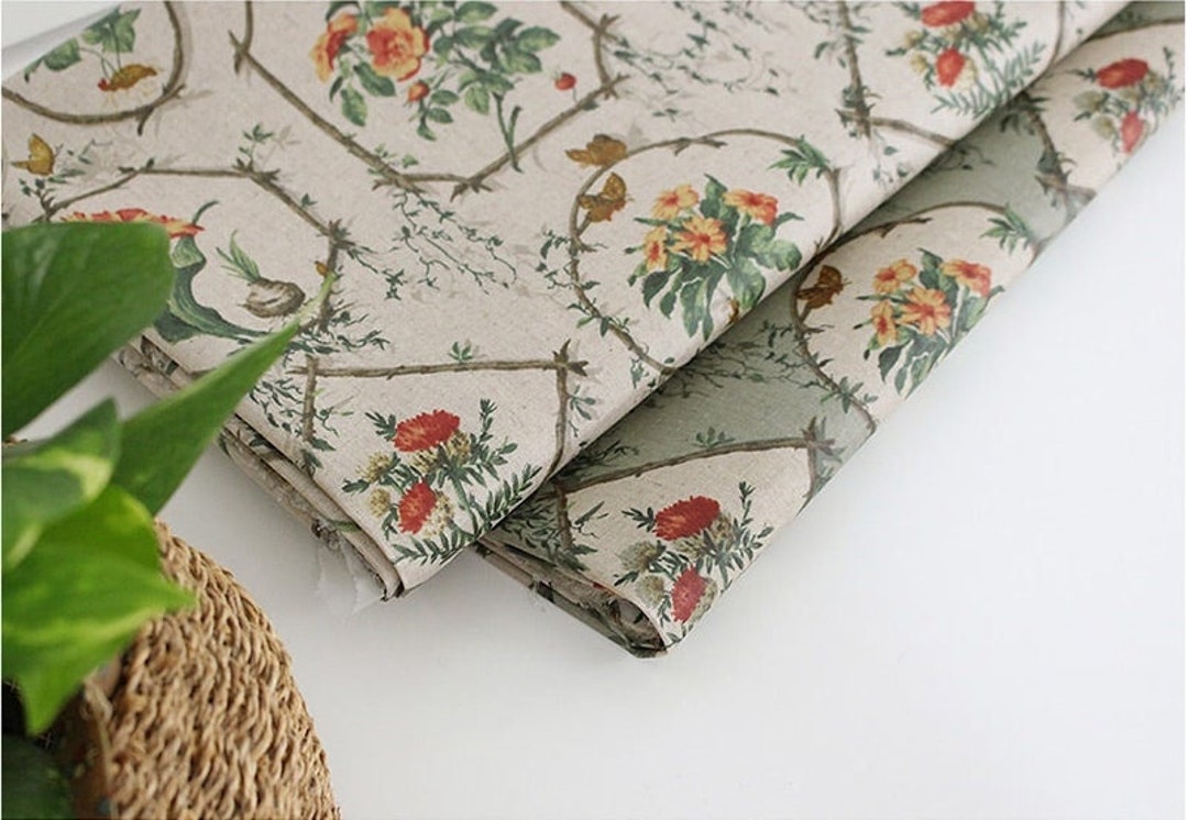 Vintage Flowers Matte Laminated Cotton Linen Fabric Quality Korean ...
