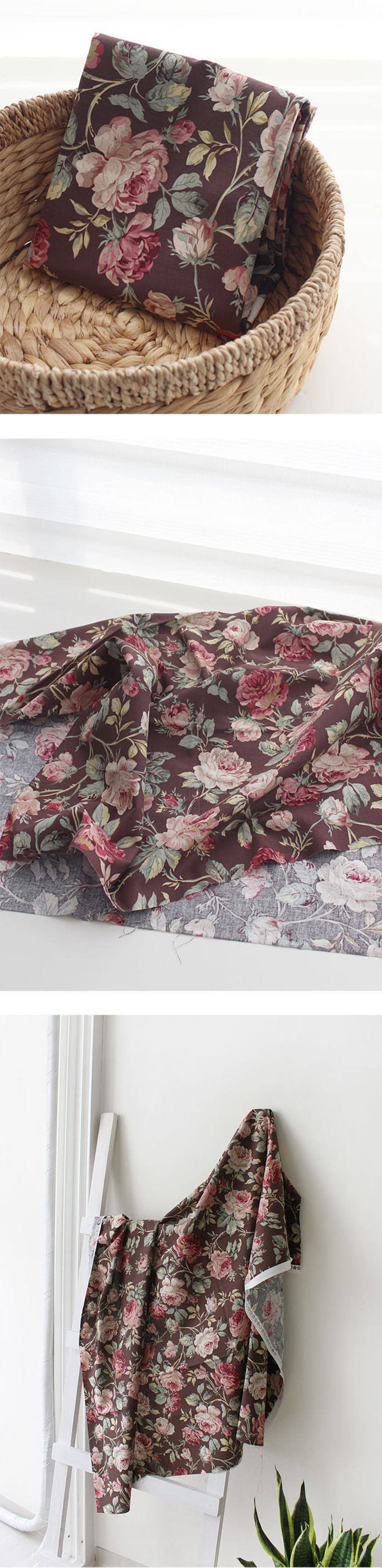 Roses Garden Cotton Fabric Dark Gray Indi Pink Mint Brown | Etsy