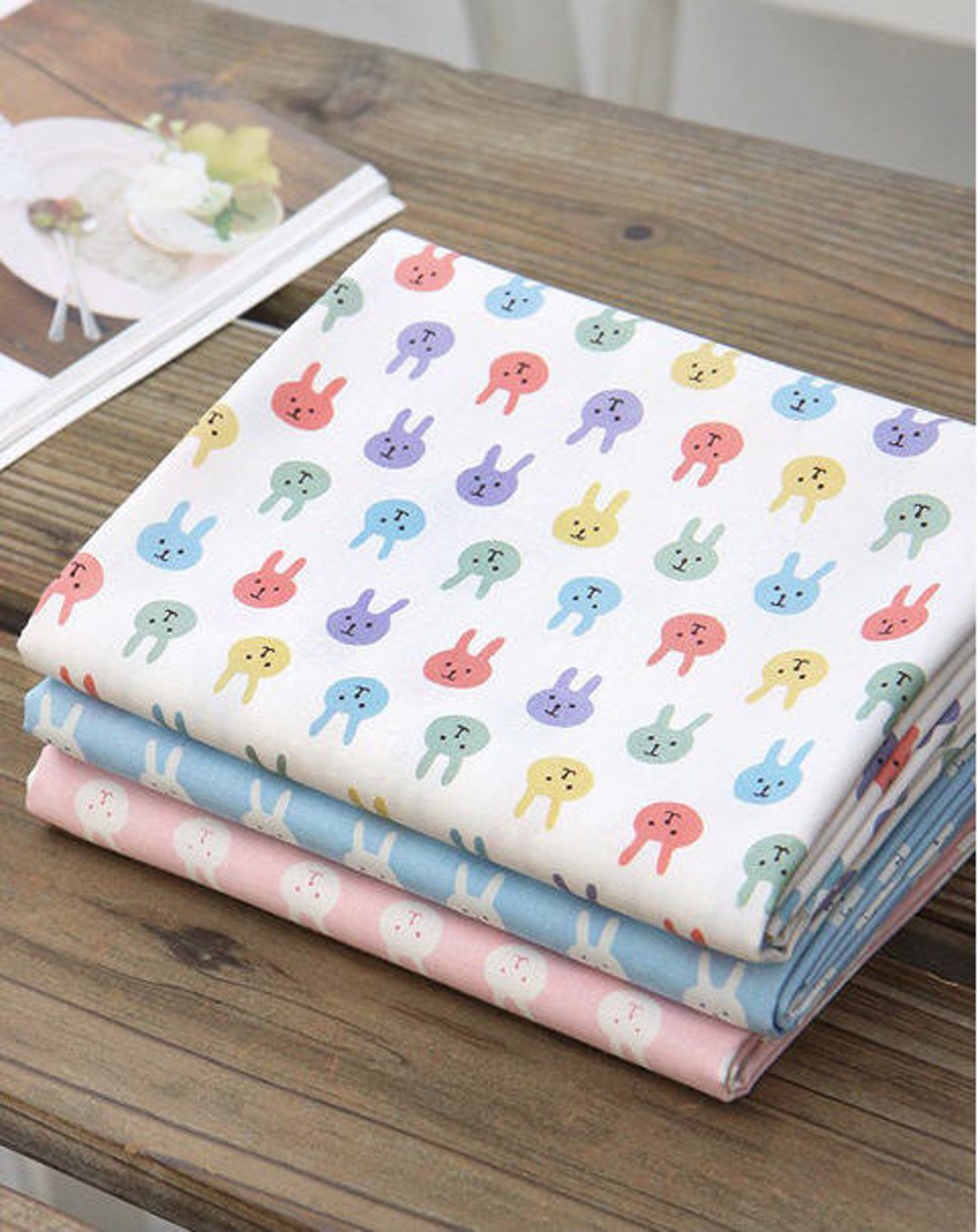 Bunny Cotton Fabric Sky Blue, Pink or White by the Yard 71908 - Etsy