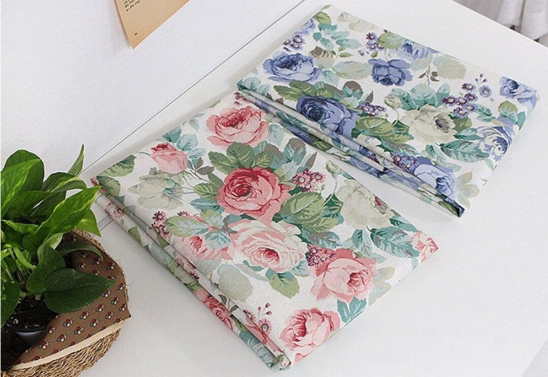 Rose Flowers Matte Laminated Cotton Linen Fabric - Quality Korean ...