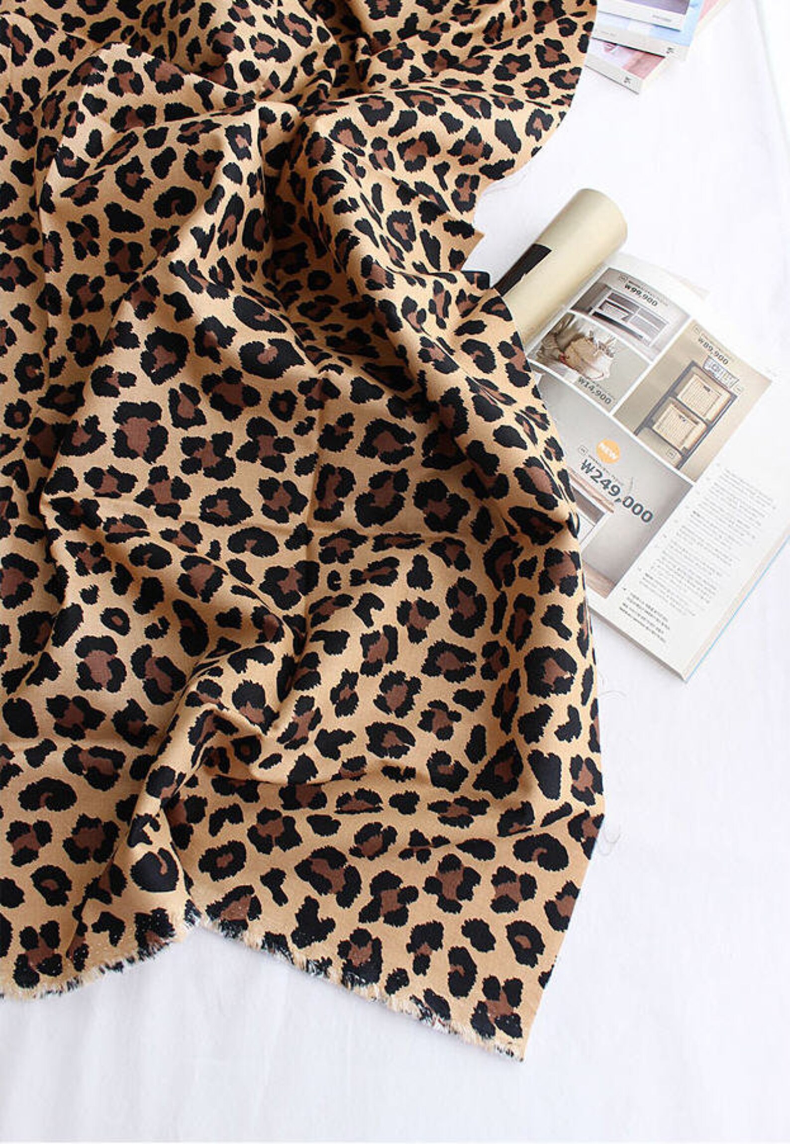 Leopard Print Cotton Fabric - Beige, Mint or Gray - by the Yard 105562 ...