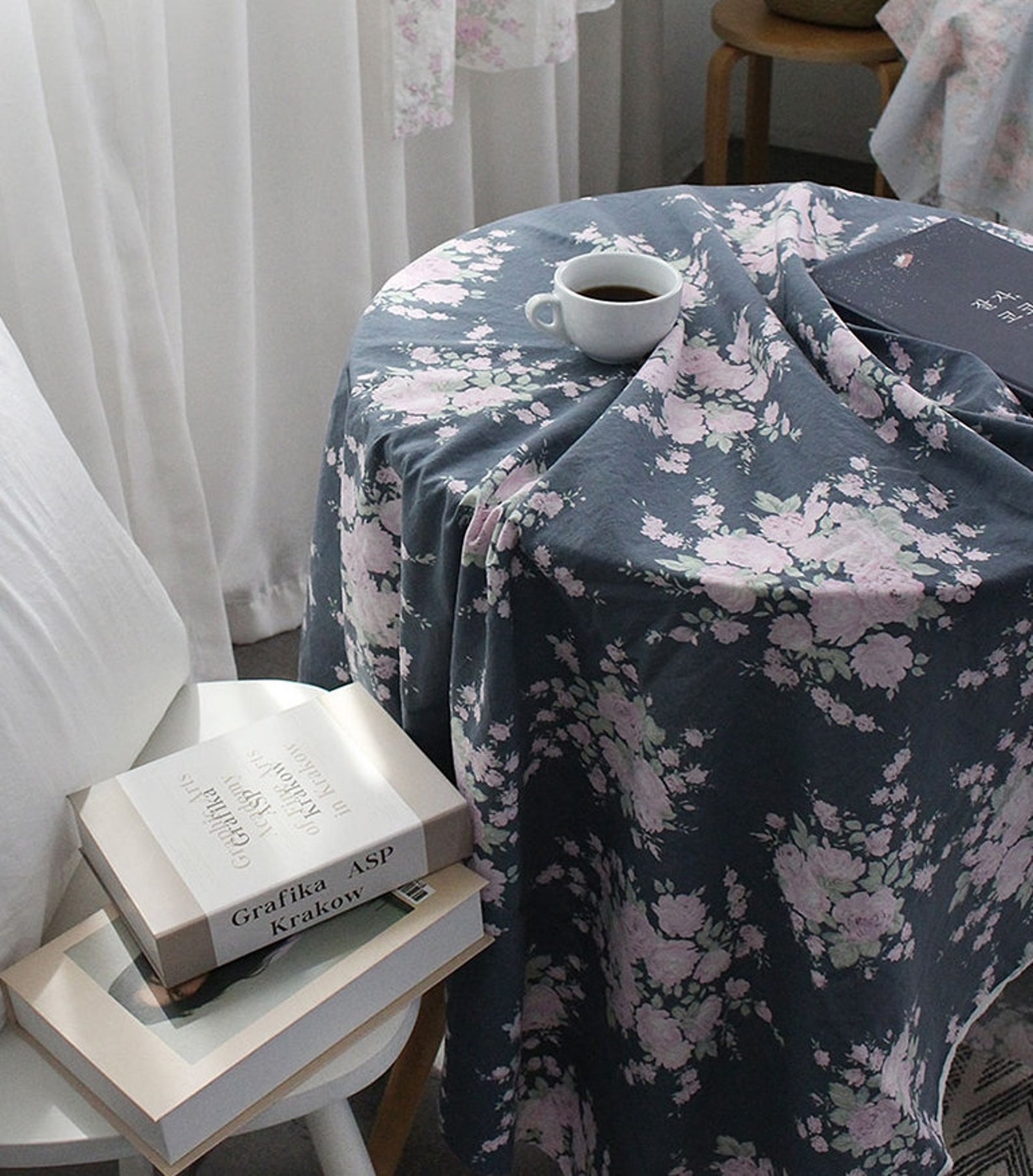 Cotton Linen Fabric, Wide Linen Fabric, Big Flowers Print, Softened ...