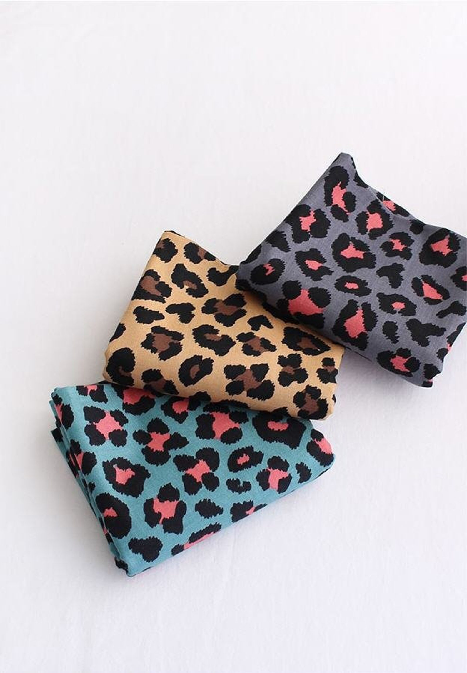 Leopard Print Cotton Fabric Beige Mint or Gray by the | Etsy