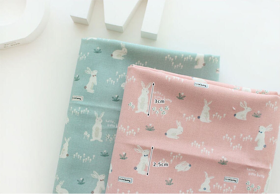 Bunny Cotton Fabric Rabbit Cotton Fabric Pink or Mint by - Etsy