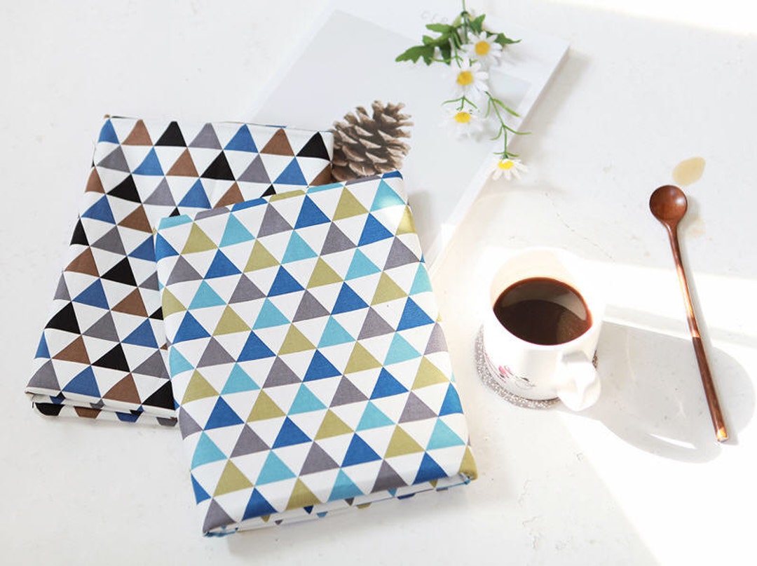 Triangles Oxford Cotton Fabric - Green Blue or Brown Black - Geometric ...