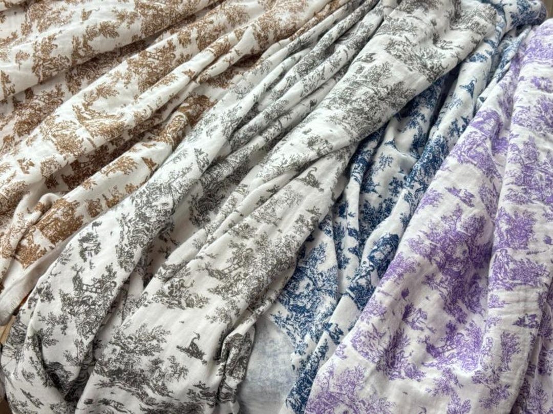 Muslin Cotton Double Gauze Fabric, Toile De Jouy Print, Vintage ...