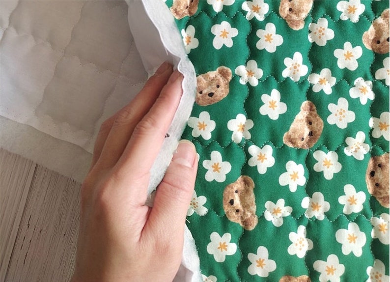 Quilted Cotton Fabric, Teddy Bears Fabric, Bears and Flowers Fabric ...