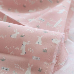 Bunny Cotton Fabric, Rabbit Cotton Fabric - Pink or Mint - by the Yard ...