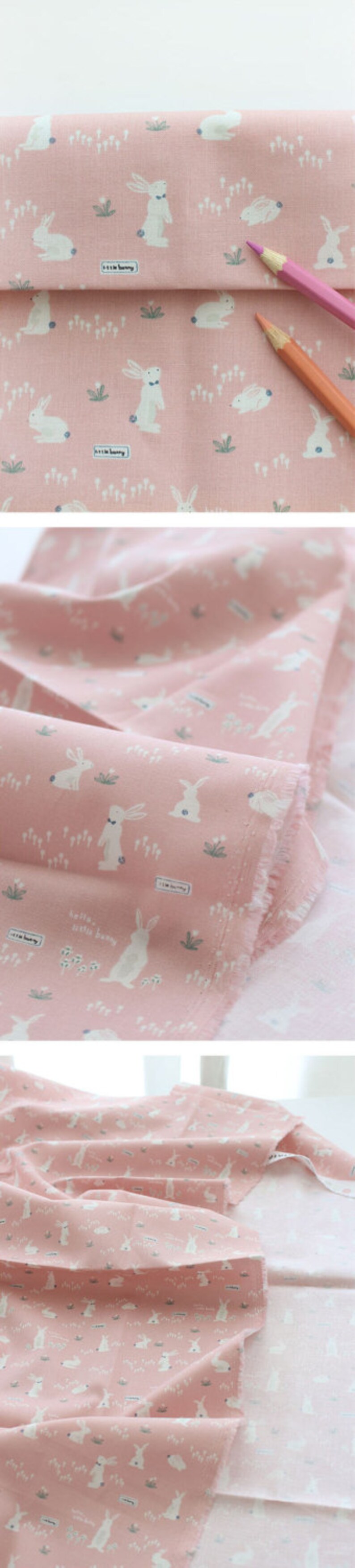 Bunny Cotton Fabric Rabbit Cotton Fabric Pink or Mint by - Etsy
