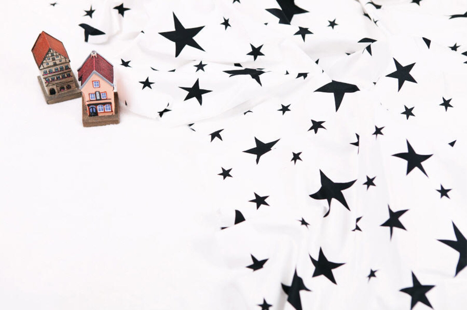 Wide Black and White Stars Cotton Fabric by the Yard | Etsy