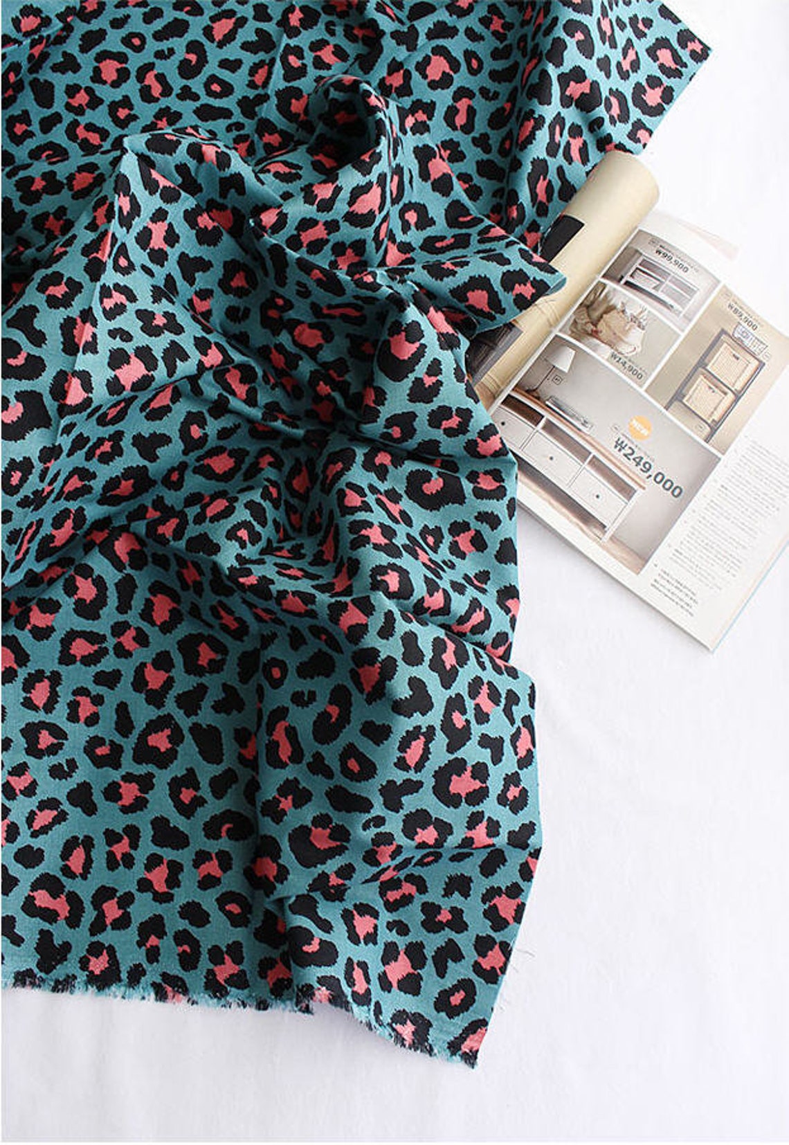 Leopard Print Cotton Fabric Beige Mint or Gray By the | Etsy