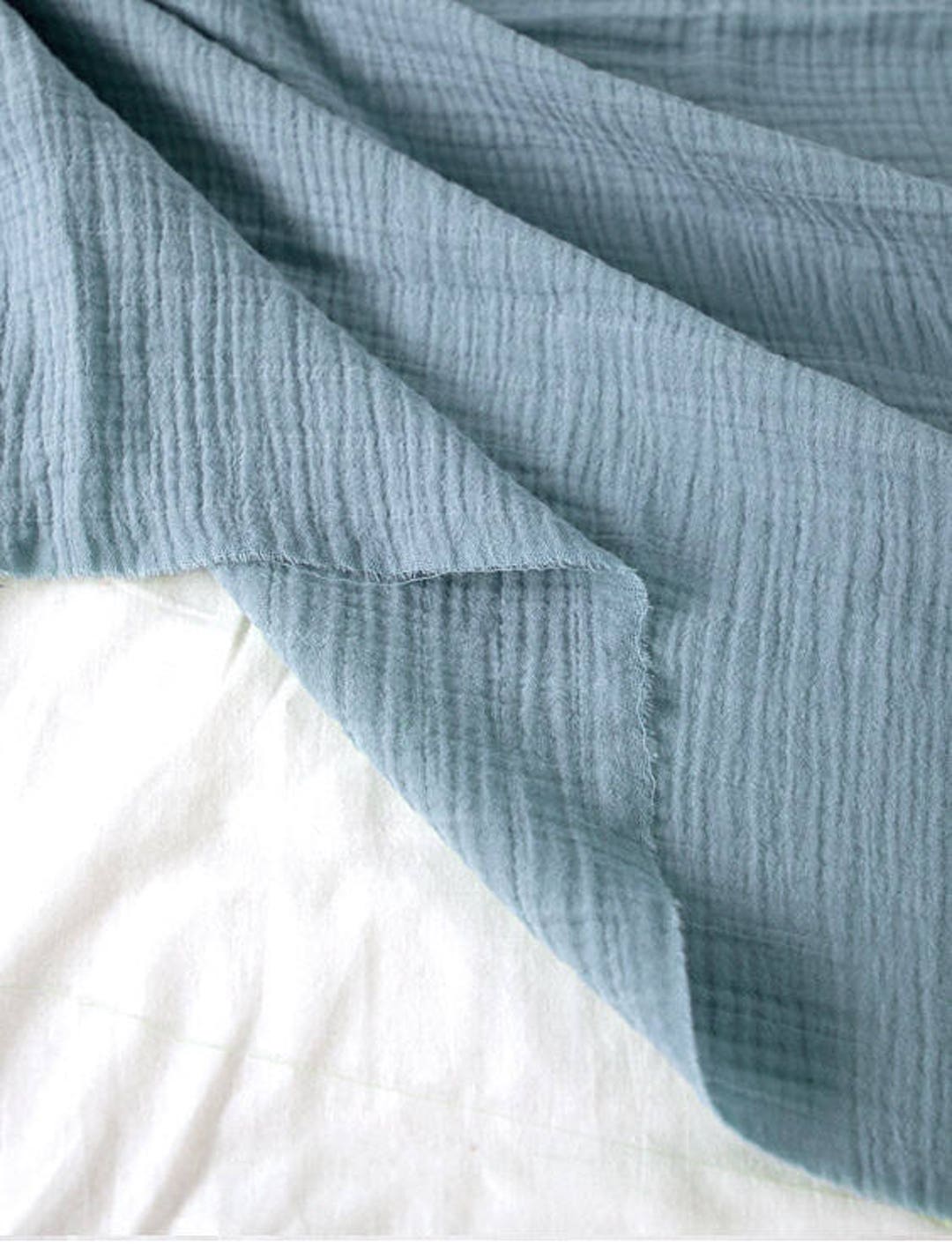 Sky Blue Wrinkled Cotton Gauze, Double Gauze, Sky Blue Gauze, Crinkle ...