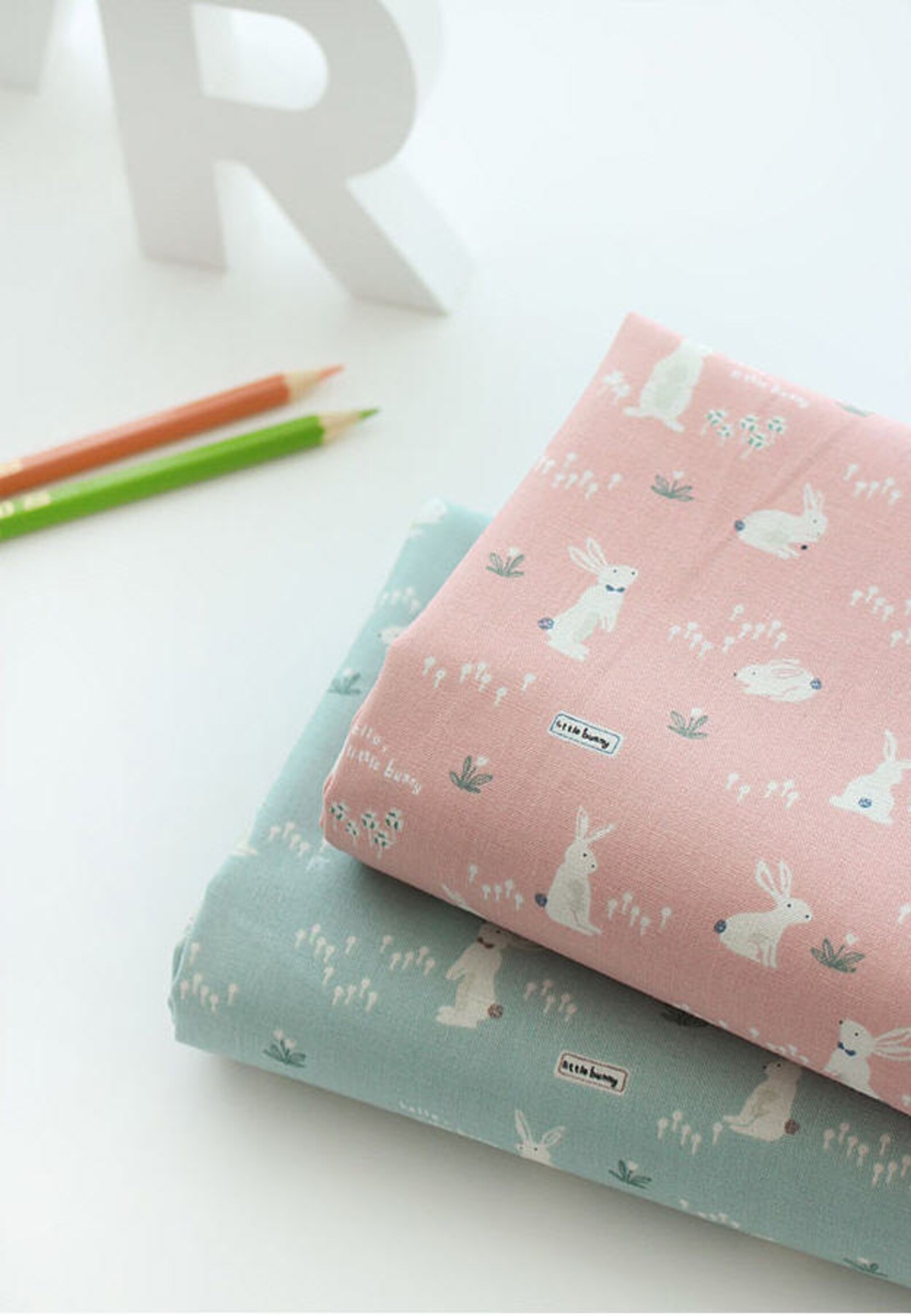 Bunny Cotton Fabric Rabbit Cotton Fabric Pink or Mint by | Etsy