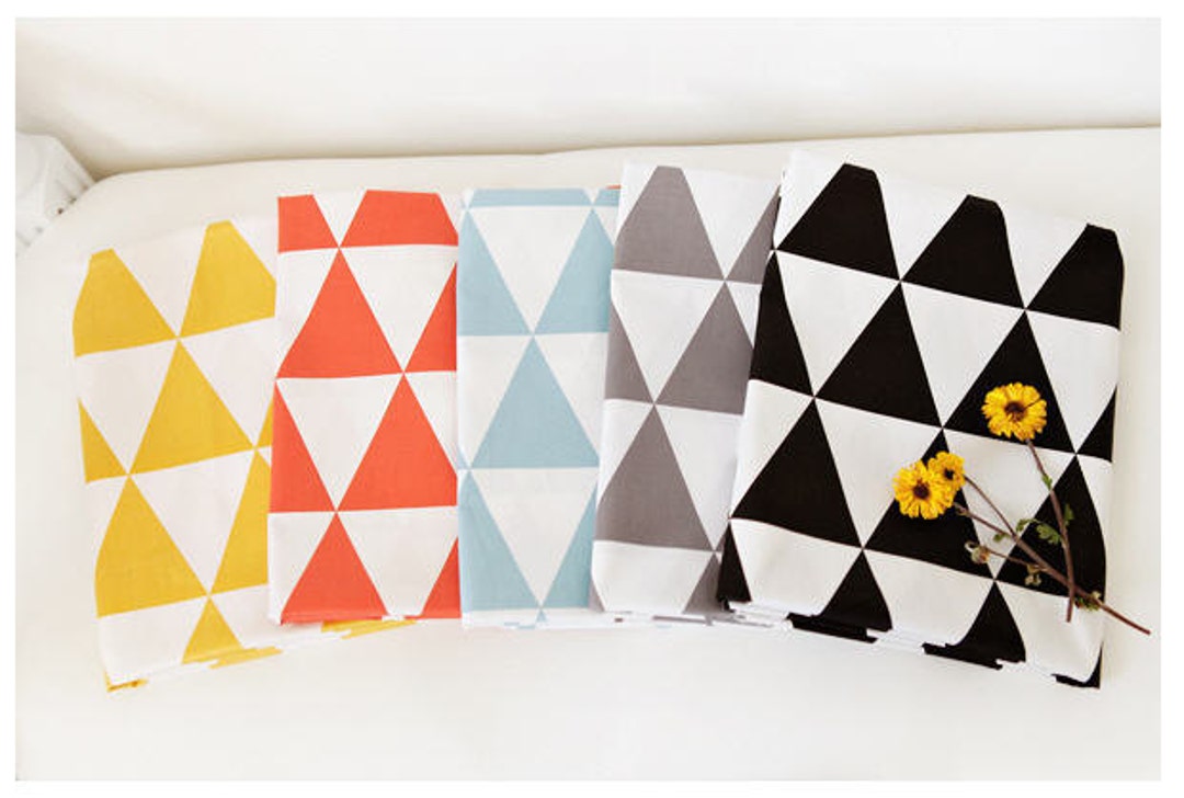 Large Triangles Cotton Fabric Yellow, Orange, Mint, Gray or Black 62 ...
