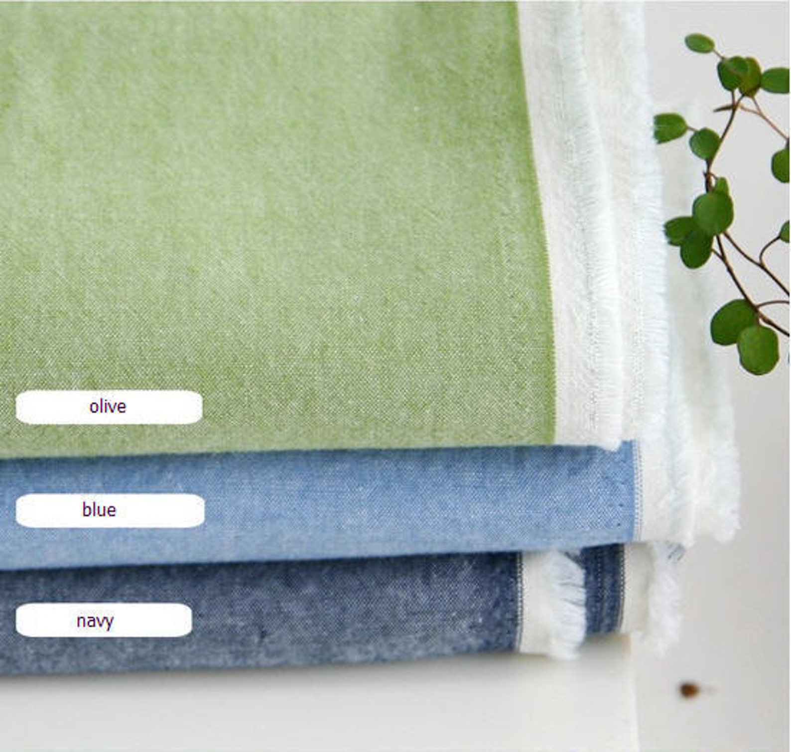 Pre-washed Cotton Fabric Solid - Olive, Blue or Navy - by the Yard 9047 ...