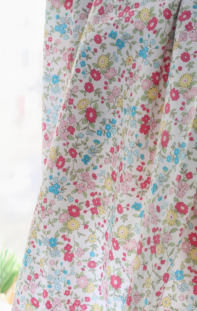 Thin and Lightweight 60s Wide Cotton Fabric - Floral Pattern - by the ...