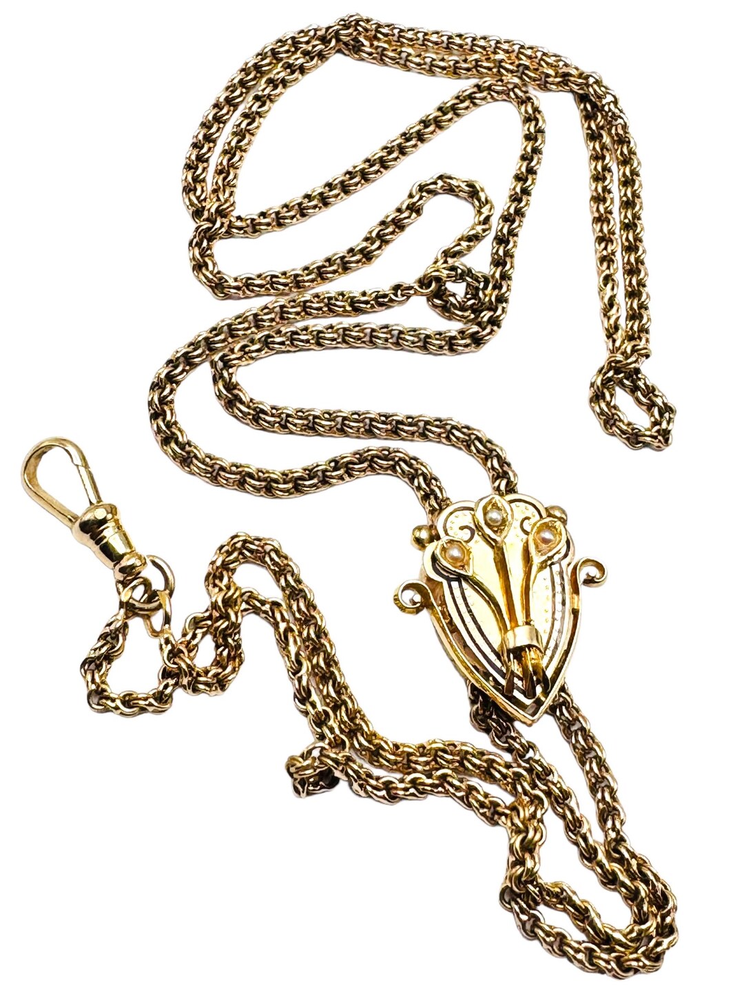 Antique 14k Gold Watch Chain 30" & Seed Pearl Fob Slide 19g - Etsy
