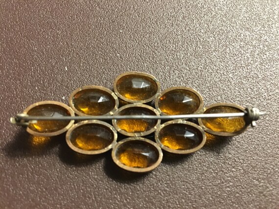 1920s Art Deco Topaz Glass Stone Brass Brooch - Gem