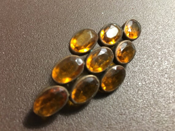 1920s Art Deco Topaz Glass Stone Brass Brooch - Gem