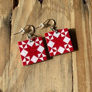 Red Star Quilt Pattern Earrings, Barn Art, REVERSIBLE Image, One Inch ...